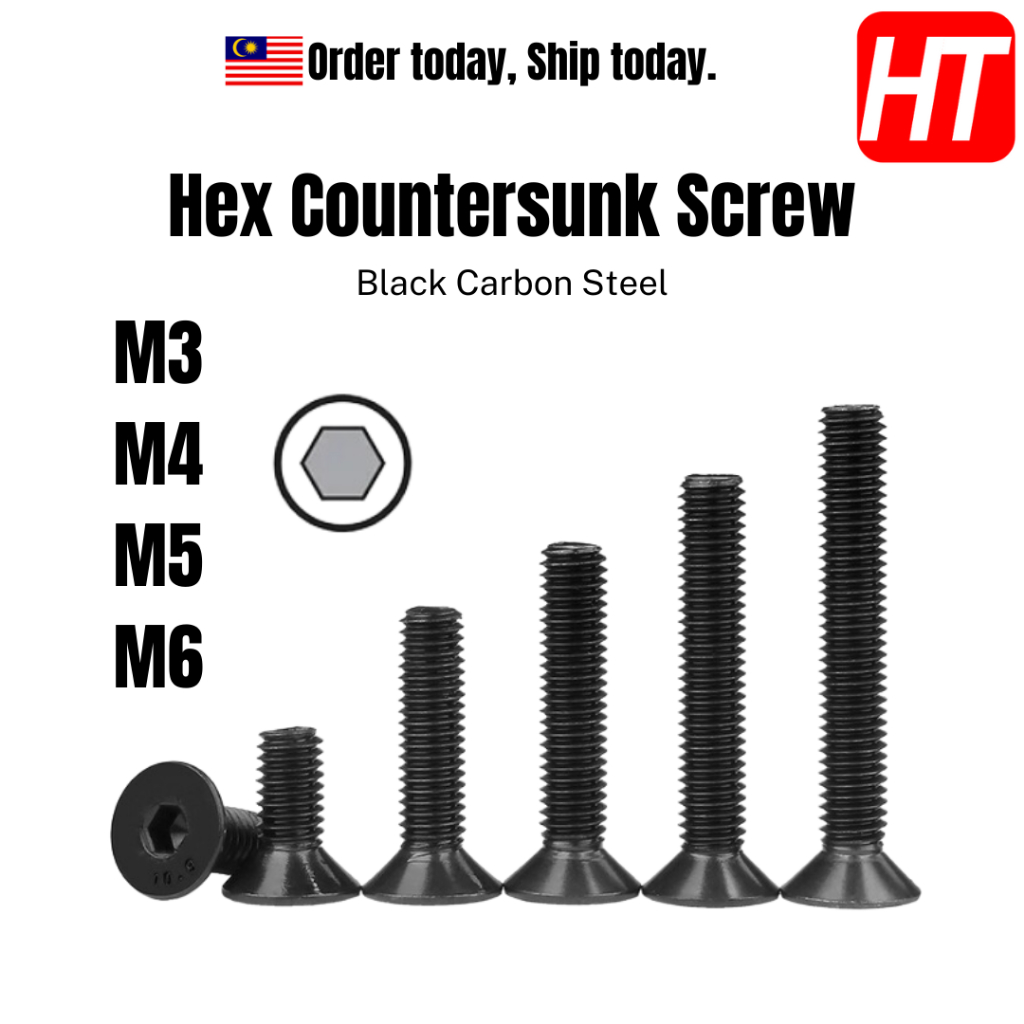 [10 PCS] M3 M4 M5 M6 Hex Socket Countersunk Head Screw Black Carbon ...