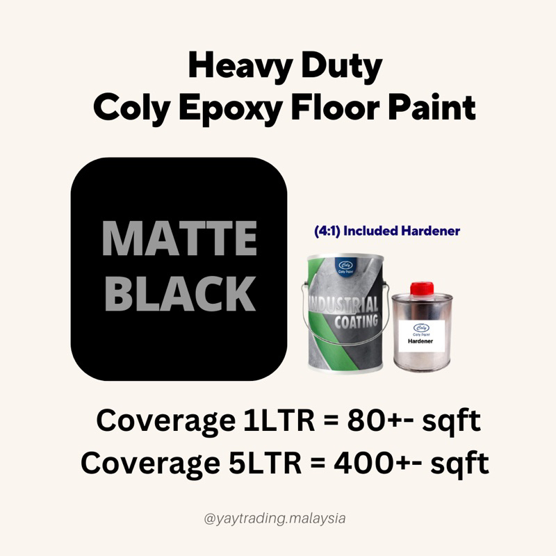 5L COLY EPOXY FLOOR PAINT Matte Black HEAVY DUTY & WATERPROOF COATING ...