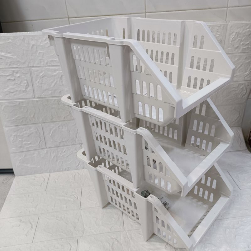 3 Layers White Stackable Open Pull Basket Multi layer Stackable rack ...