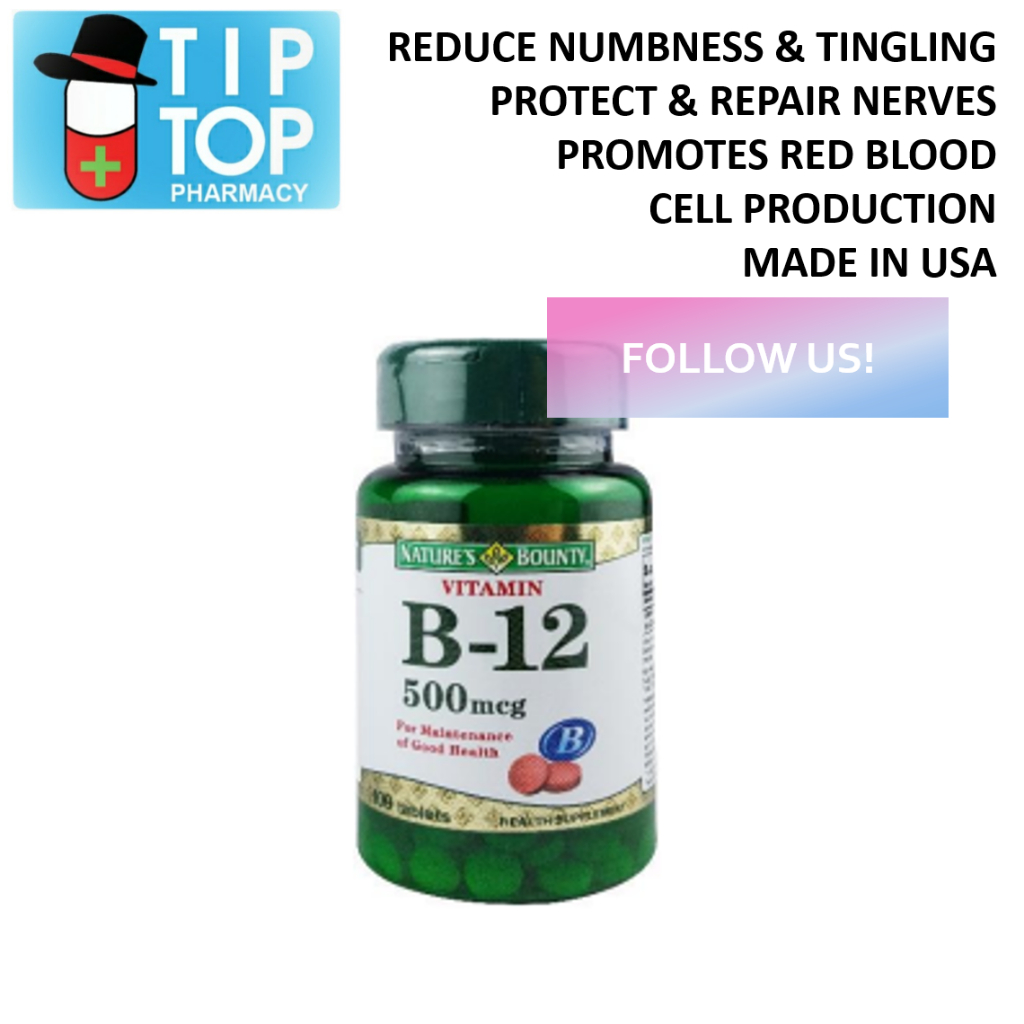 Nature's Bounty Vitamin B-12 500mcg 100 Tablets ( cyanocobalamin B12 ...
