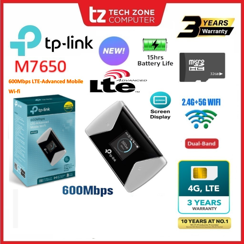 TP-Link M7650 - 600Mbps 4G LTE-Advanced Mobile Pocket Wi-Fi M7650 ...