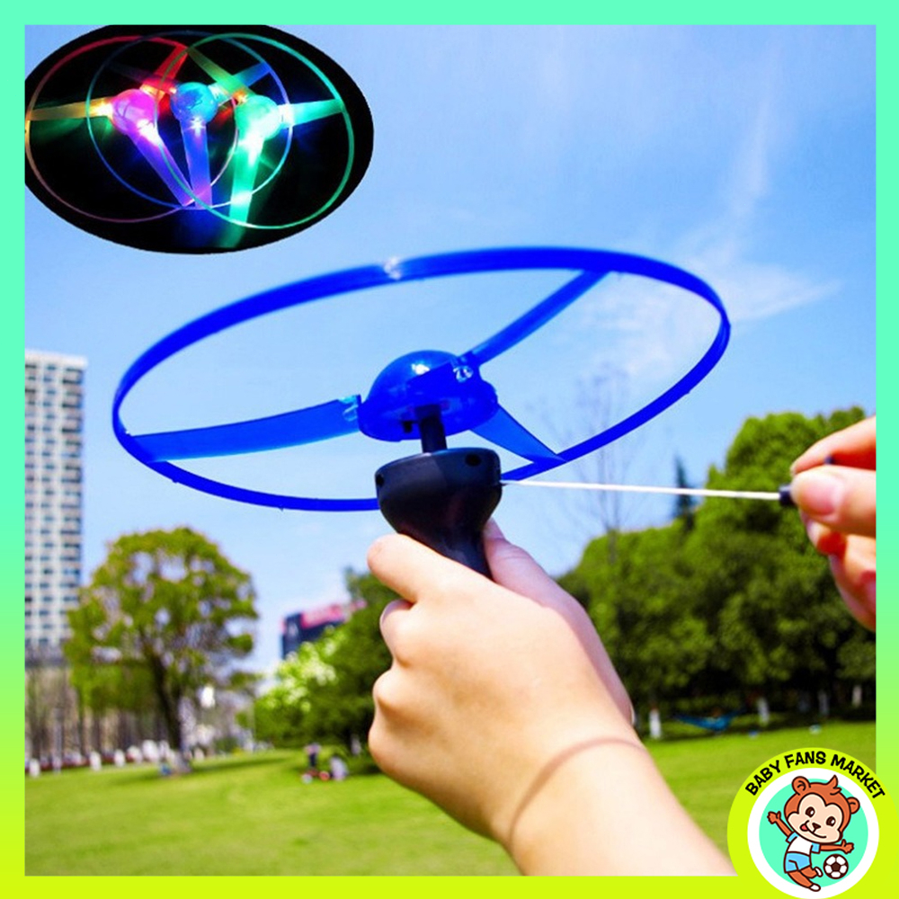 LED Lighting Flying Disc Propeller Helicopter Toys Pull String Flying ...
