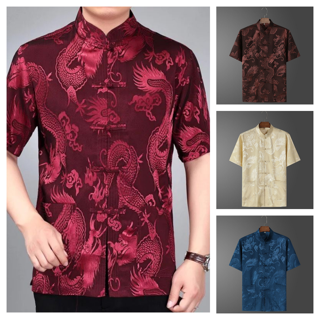 daidai (Ship from Malaysia) 唐装男短袖汉服 Men Samfu Traditional Short Sleeve ...