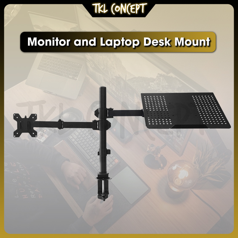 Adjustable 2 in 1 Monitor & Laptop Stand Table Clamping Mounting Desk ...