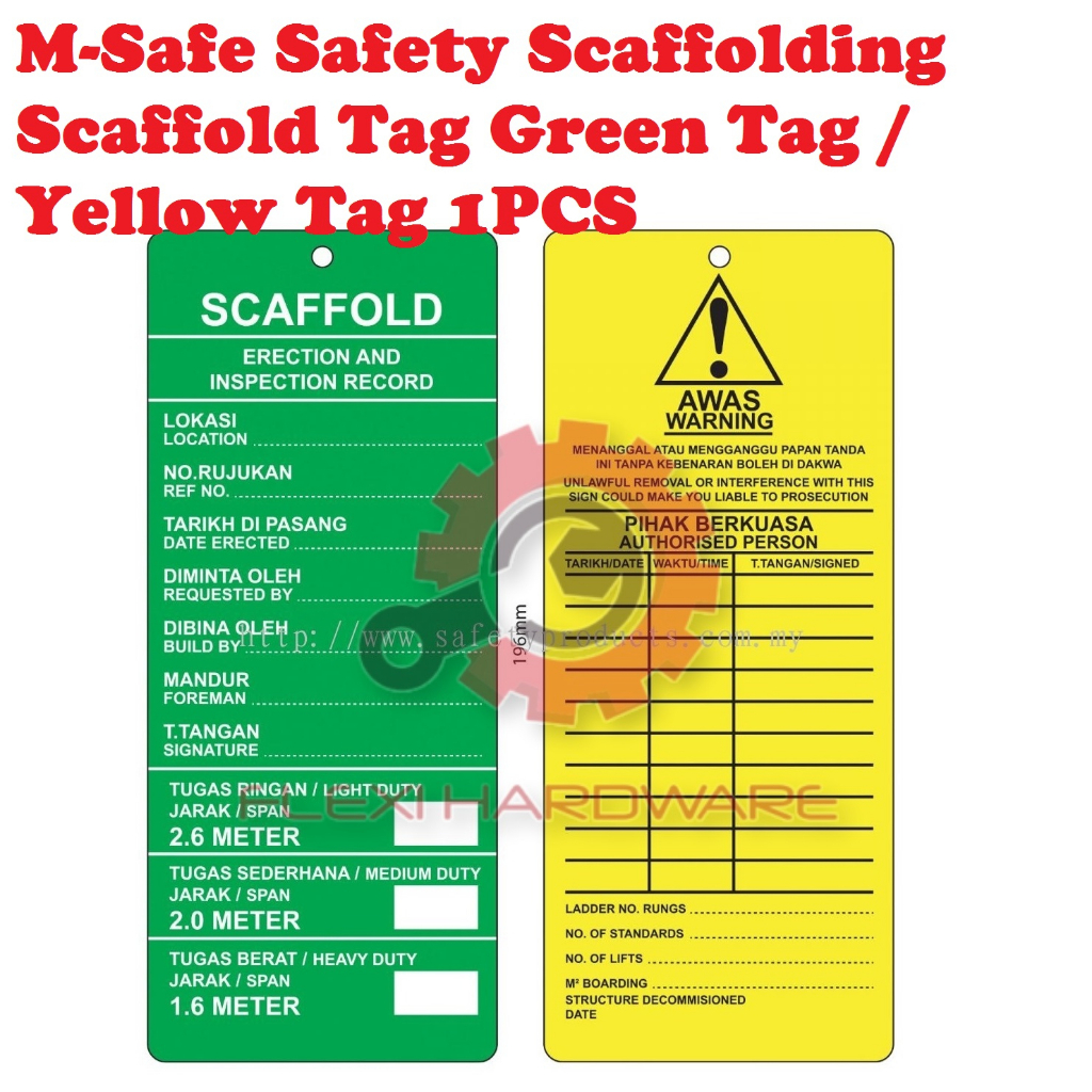 M-Safe Safety Scaffolding Scaffold Tag Green Tag / Yellow Tag Lockout ...