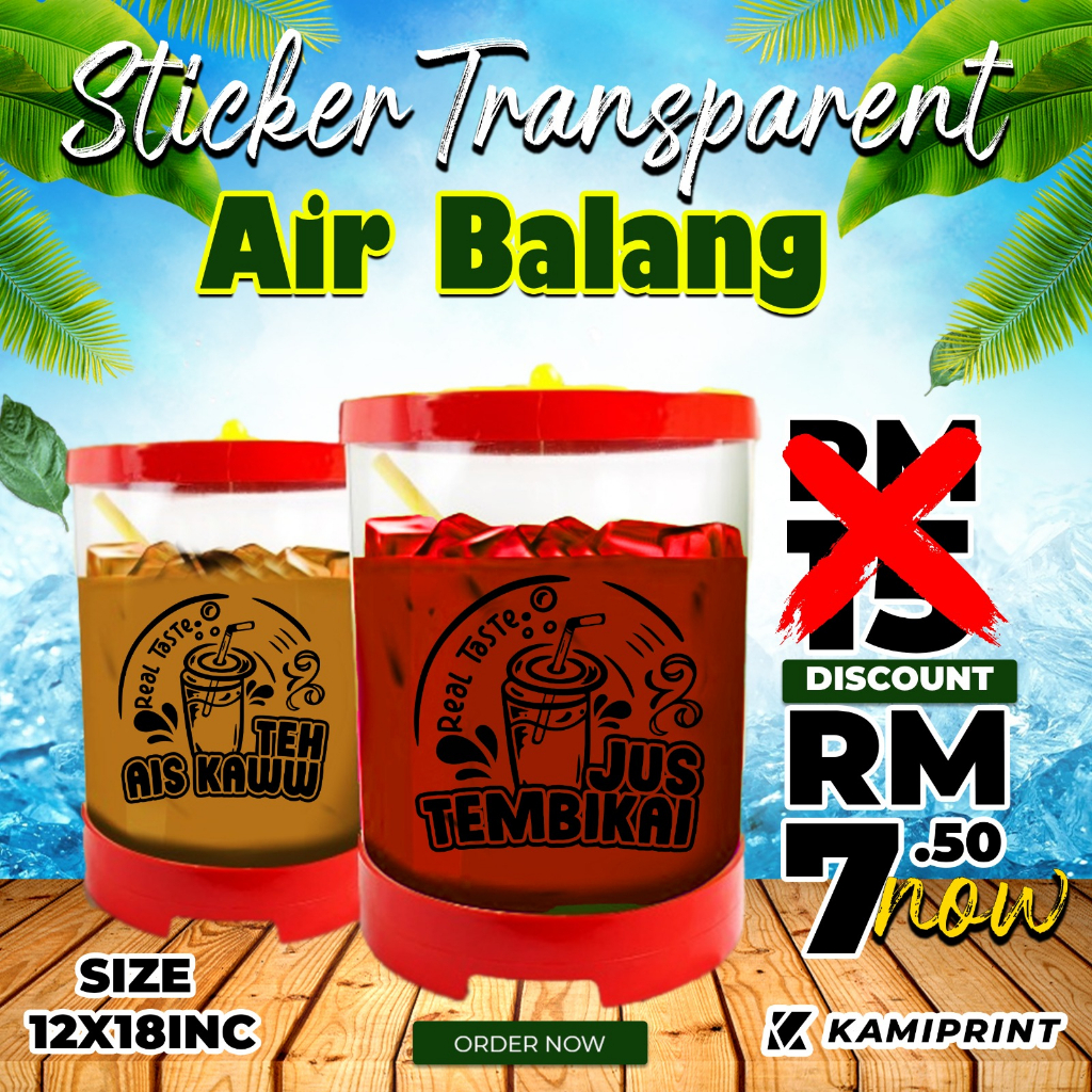Sticker Air Balang Transparent 12 x 18 inch ( Boleh Custom Nama ...