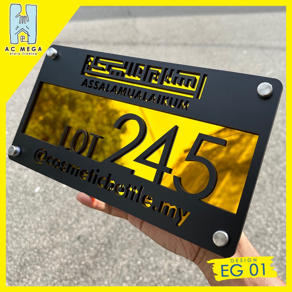 EG 01 Executive Gold - house number | nombor rumah | sign plate acrylic ...