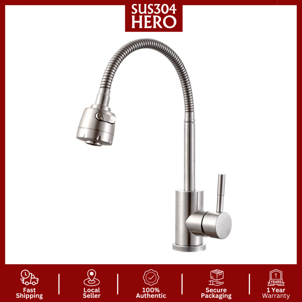 SUS2 360 SUS304 Stainless Steel Kitchen Faucet Double Flexible Sink Tap ...