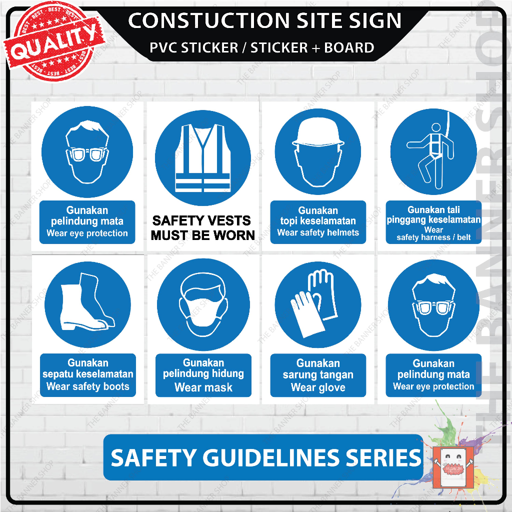 Construction Safety Guidelines PVC Sticker + Board (Wear Eye Protection ...