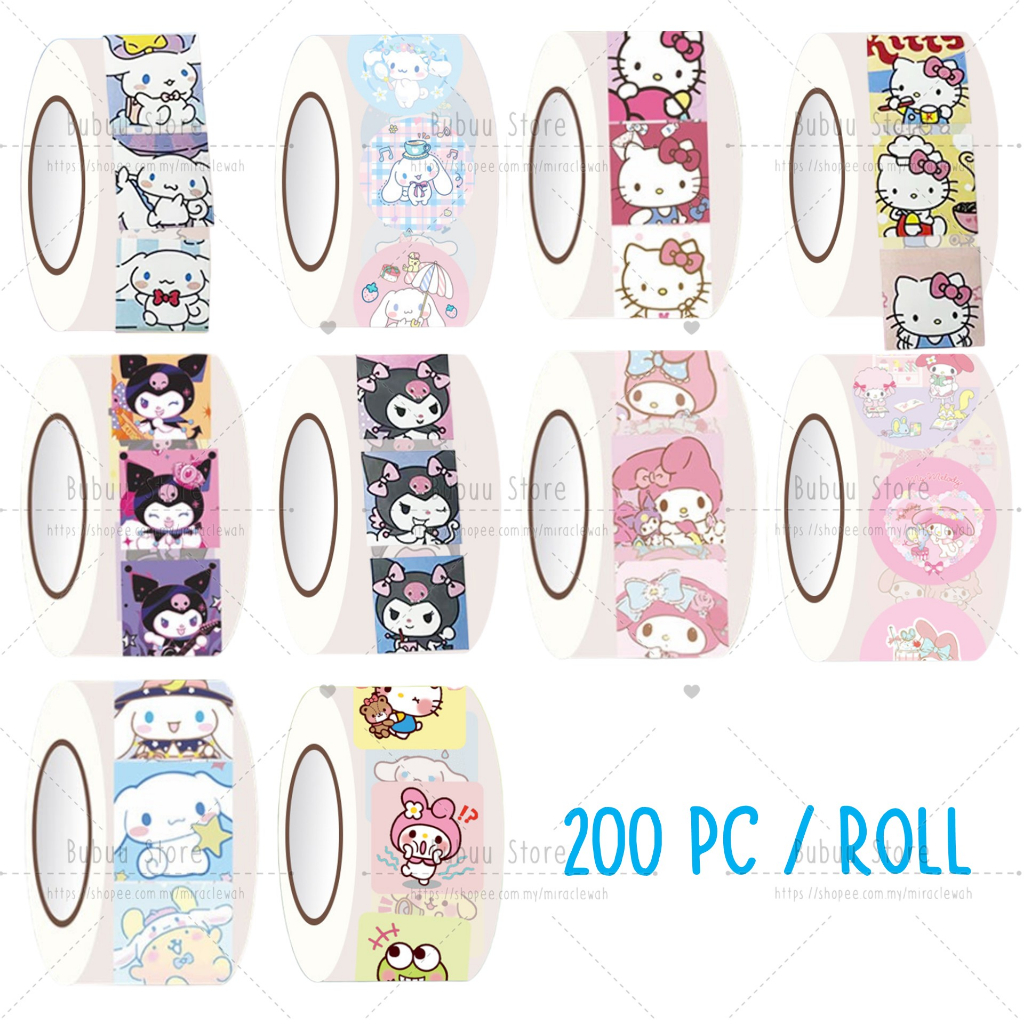 200 Pcs / roll Sanrio Sealing Sticker Thank you Parcel Sticker Tape ...