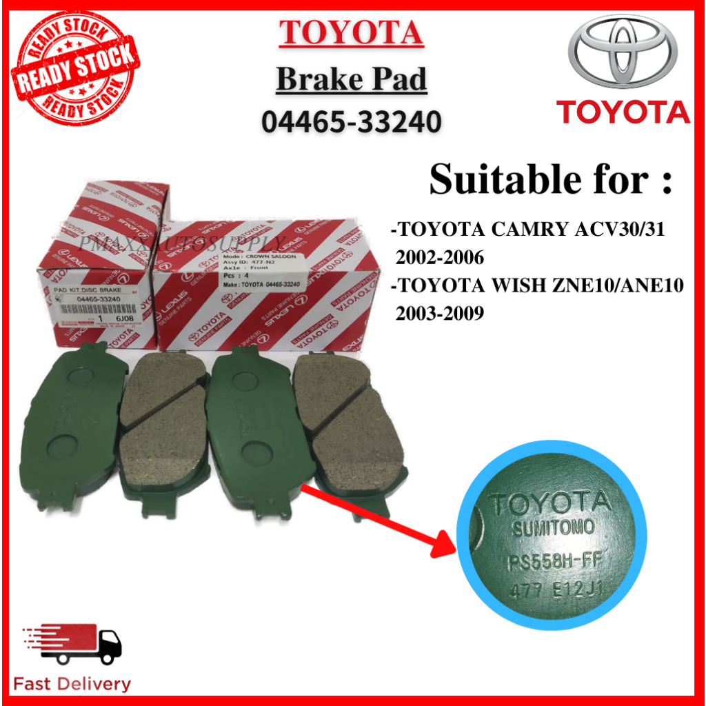 TOYOTA Disc Brake Pad (Front)SET 04465-33240-Toyota Camry 2003- ACV30 ...