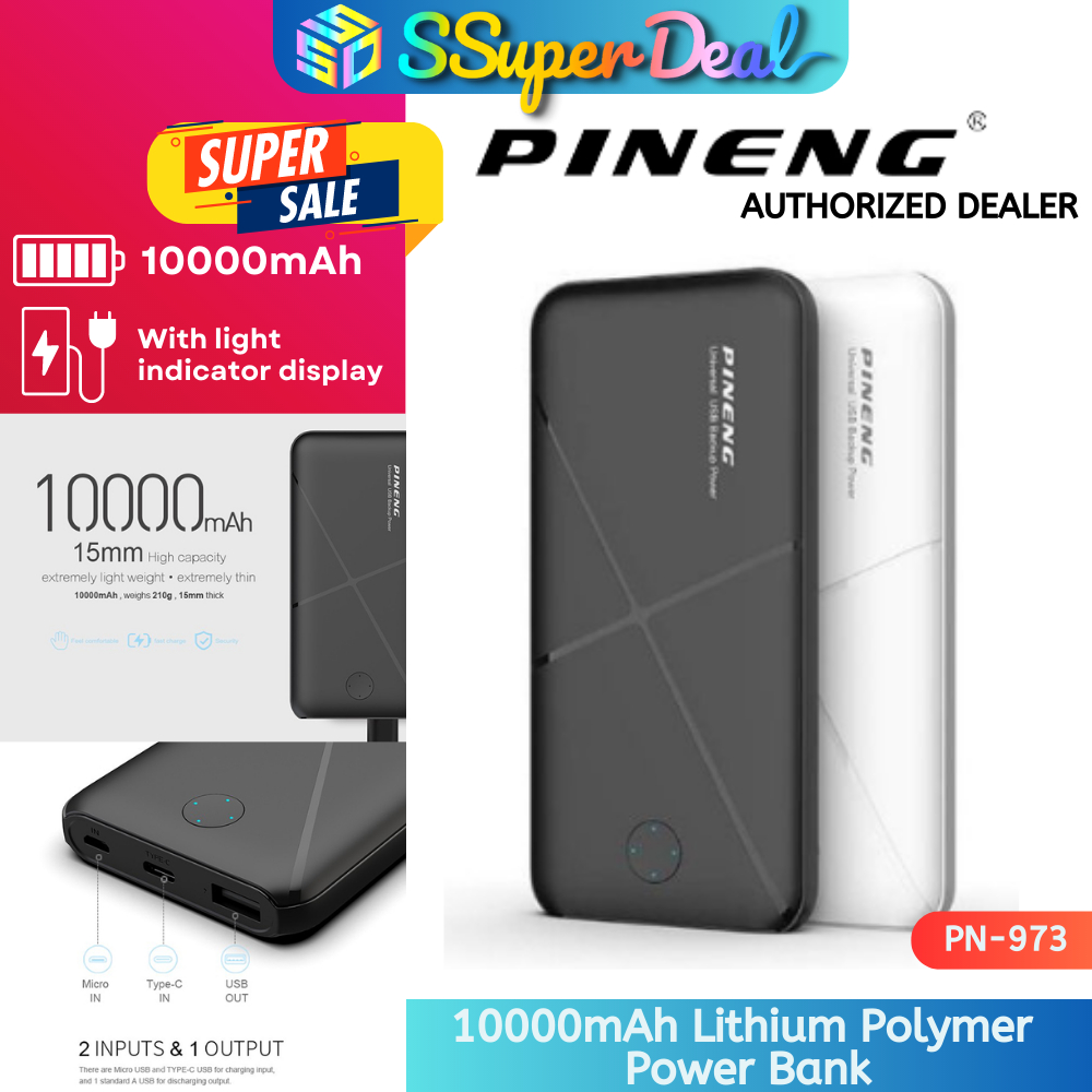 PINENG PN-973 10000mAh One Output Lithium Polymer Power Bank | Shopee ...