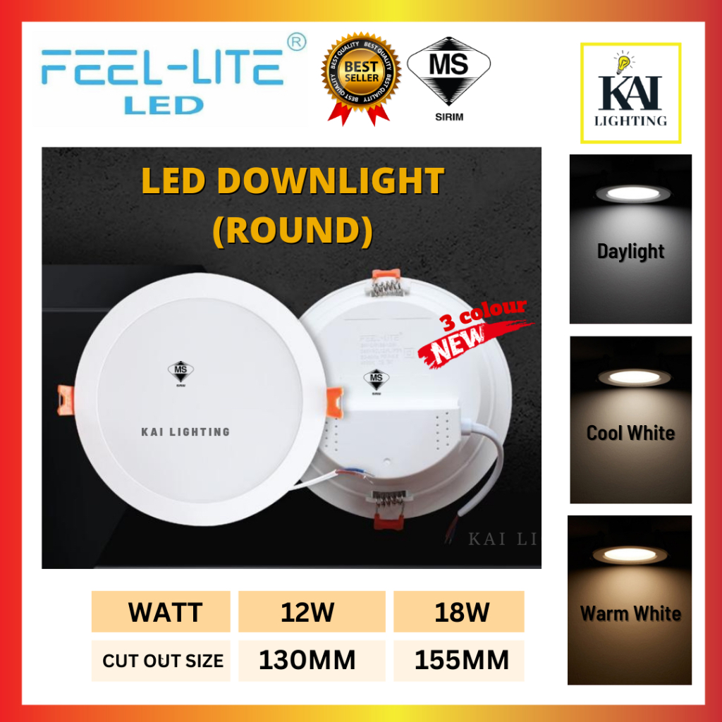 FEEL LITE LED DOWNLIGHT With Sirim Approval Home Living Plaster Ceiling Light 12W/18W 3 Colour ...