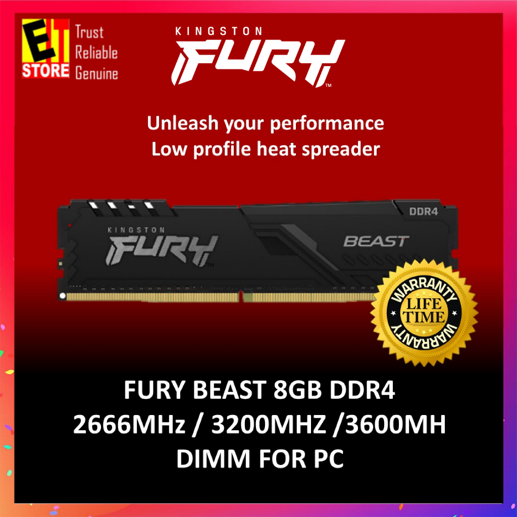KINGSTON FURY BEAST 8GB 2666MHz/ 8GB 3200MHZ/ 8GB 3600MHZ DDR4 DIMM PC GAMING RAM KF426C16BB/8 ...