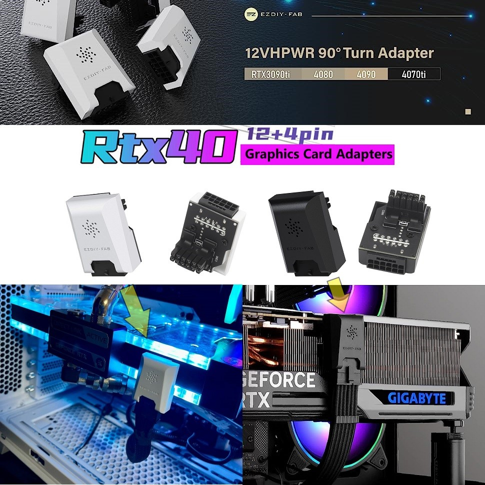 EZDIY-FAB 12VHPWR 12+4 Pin 90 Degree Angle Connector Power Adapter for ...