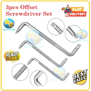 Offset Screwdriver Set 3 PCS Double Sided Cranked Right Angle Bent ...