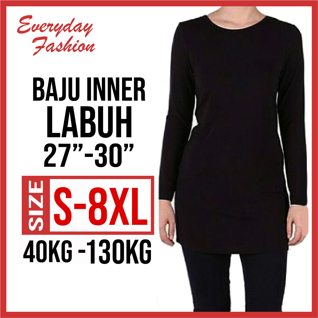 HITAM Ef Muslimah Inner Shirt Long Sleeve Bottom Closed Back / Muslim ...