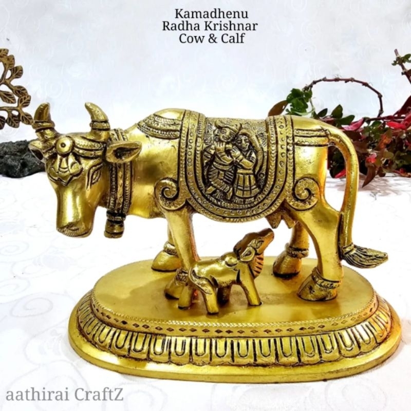 Radha Krishna Gomatha Gomatha Cow & Calf Brass Antique Finish Radha ...