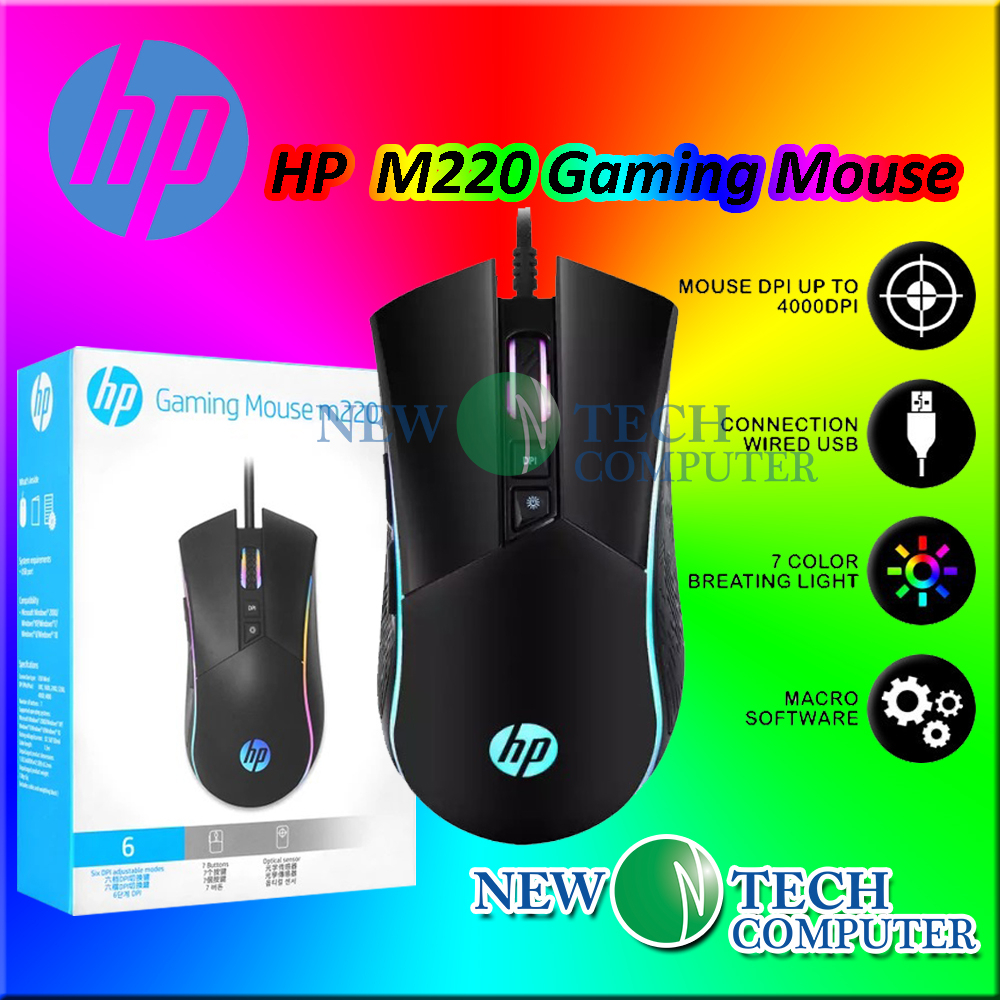 HP M220 RGB USB WIRED GAMING MOUSE 6 DPI 800 - 4800 , 7 BUTTONS , PLUG N PLAY Optical Wired USB ...