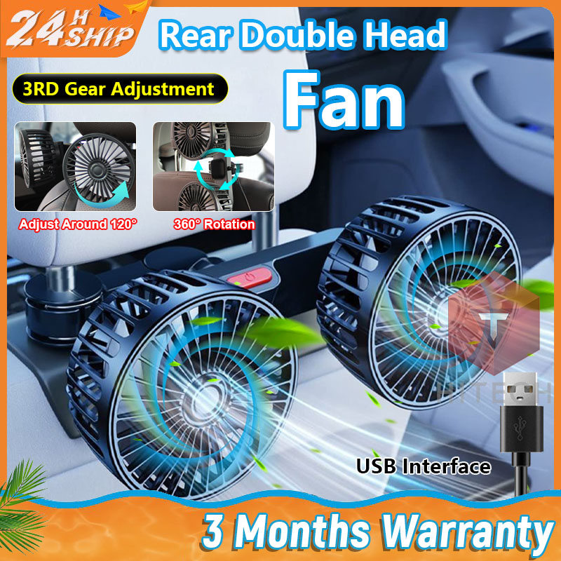 Kipas Kereta 12V/24V Car Fan Car Double Head Fan Car Back Rear Seat Fan ...