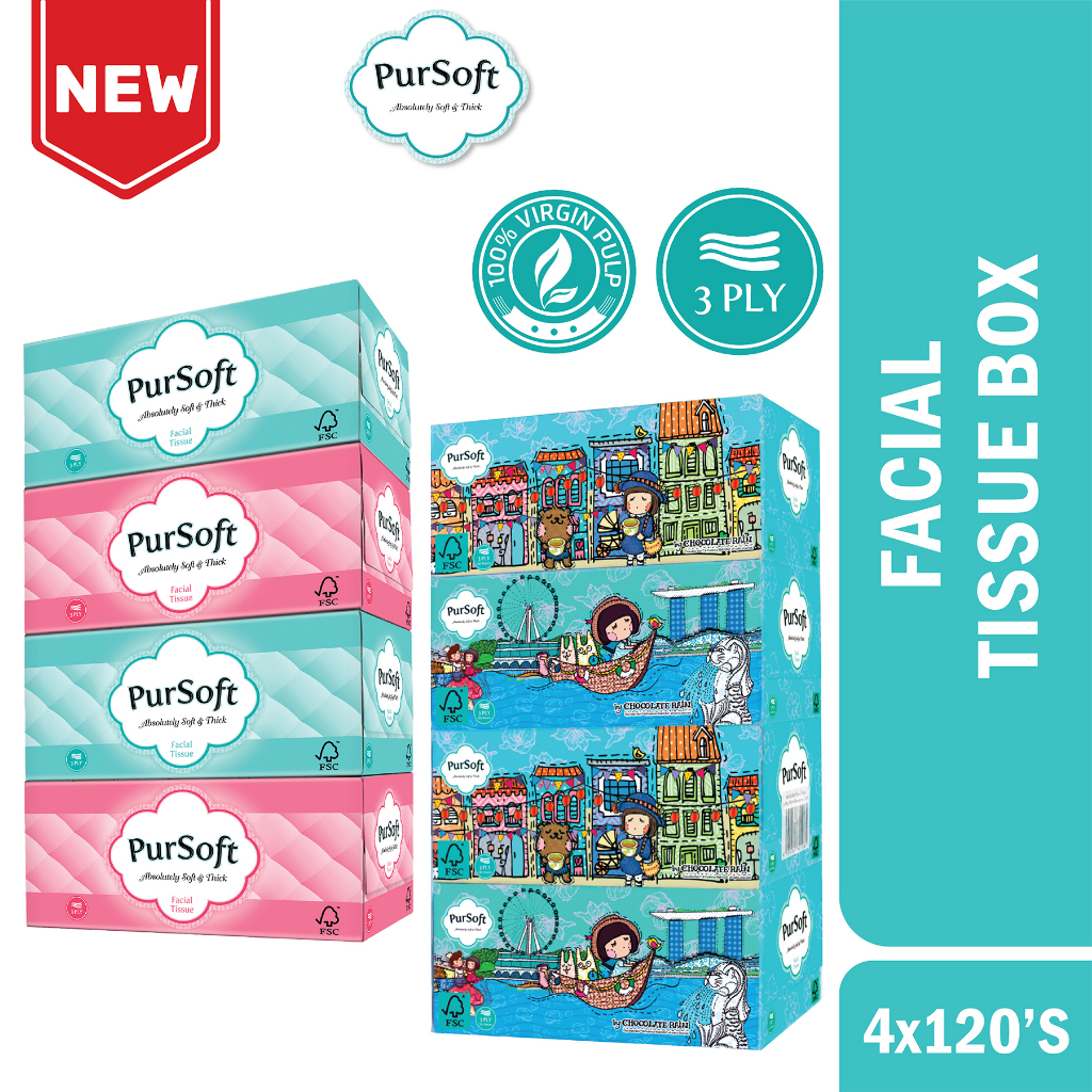 Pursoft Classic Chocolate Rain Limited Design 3 Ply Facial Tissue Boxes ...