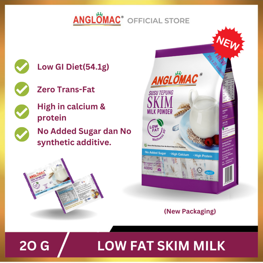 Anglomac Low Fat Skim Milk Sachet 20G (20 Sachets) | Shopee Singapore