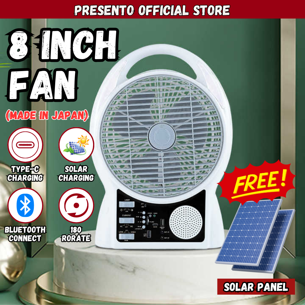 8 Inch Table Electric Fan with Power Bank Function Solar Panel ...