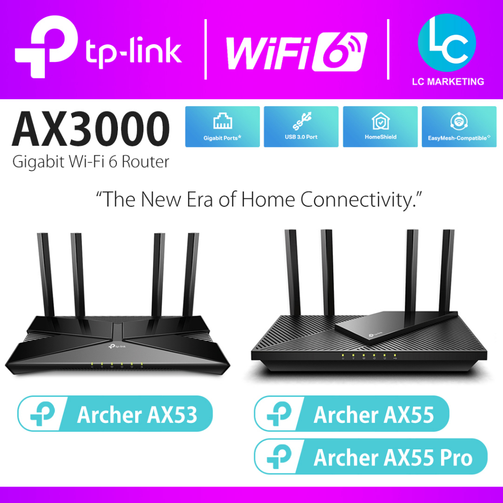 TP-Link Archer AX53 AX55 AX55 Pro AX3000 Dual Band Gigabit Wi-Fi 6 Router For Unifi/Maxis/Times ...