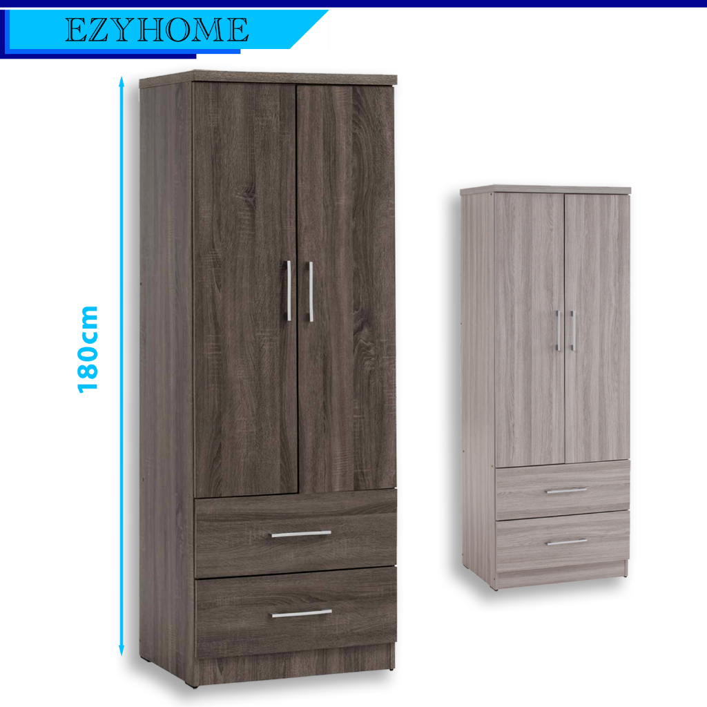 2Door Wooden Wardrobe Storage Cabinet With Drawer Cupboard Simple ...