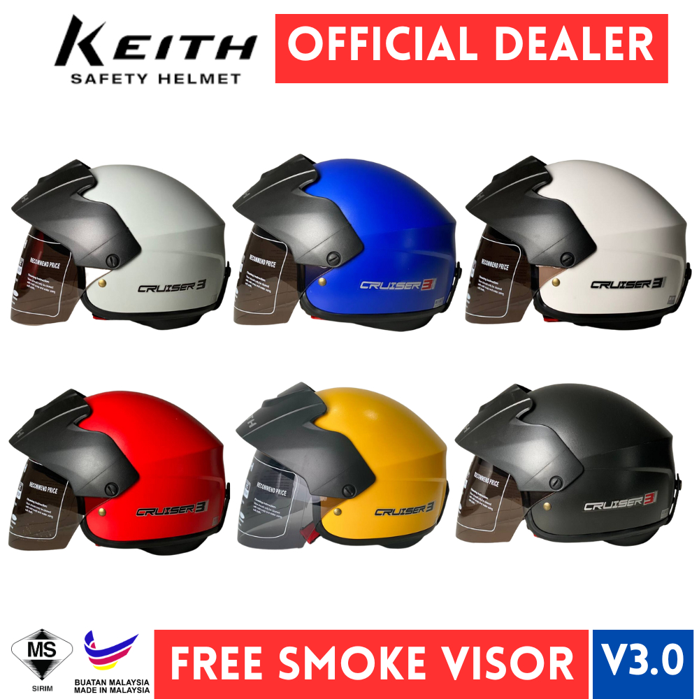 Keith KH Cruiser V3.0 New Model Helmet FREE SMOKE VISOR SGV Visorex ...