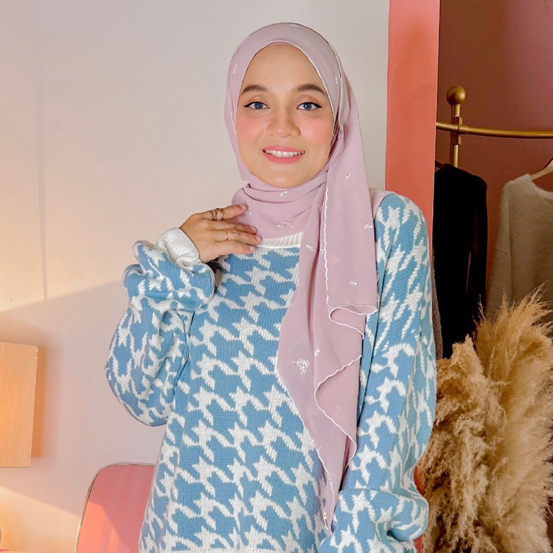 DARA Tudung Sulam Klasik Instant Shawl Chiffon Dua Muka Double Loop ...