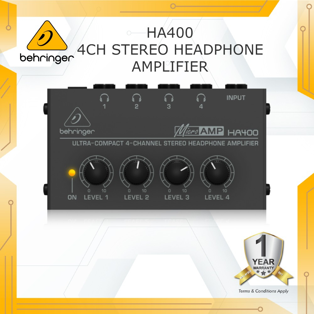 BEHRINGER MICROAMP HA400 Ultra-Compact 4-Channel Stereo Headphone ...