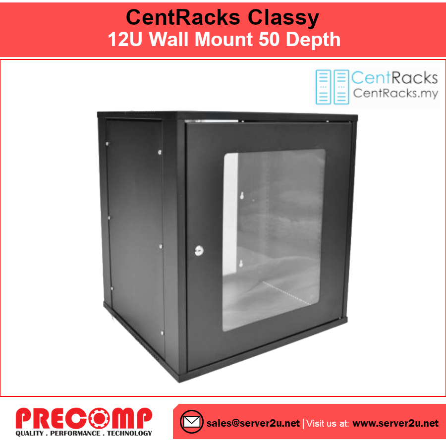 CentRacks Classy 12U (60cm x 54cm x 50cm) Wall Mount Server Rack ...