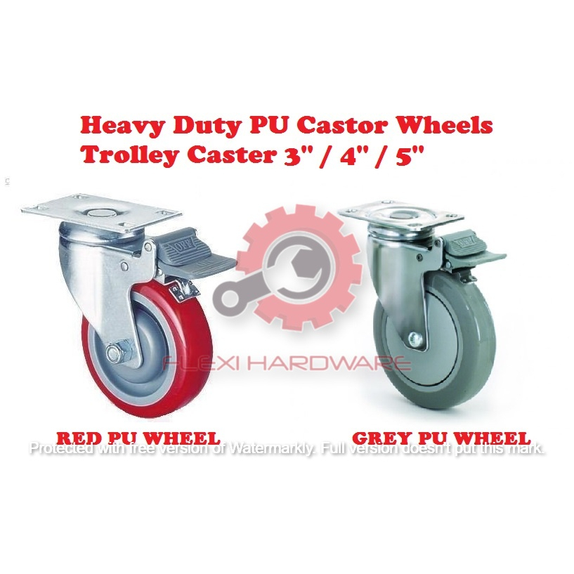 Heavy Duty PU Castor Wheels Trolley Caster 3'' / 4'' / 5'' | Shopee ...