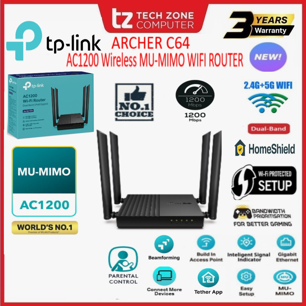 TP-LINK Archer C64 AC1200 Wireless MU-MIMO WiFi Router | Shopee Singapore