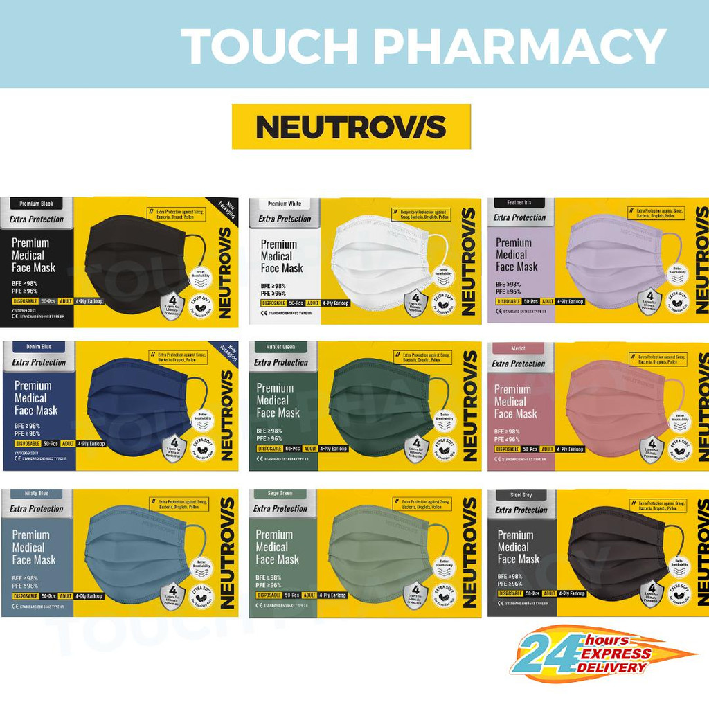 NEUTROVIS Medical Face Mask For Adult | 4-Ply Ear-Loop | 50 PCS | BFE ...