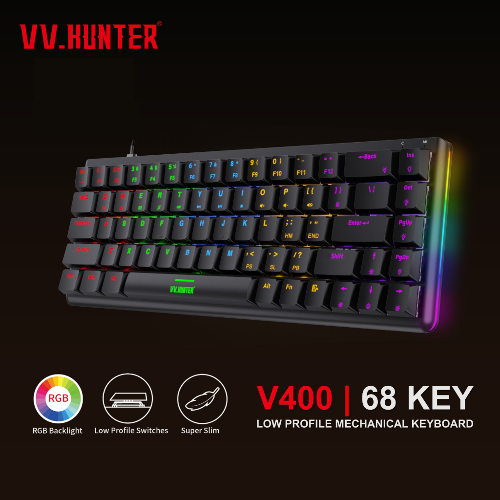 VV.Hunter V400 68 Keys Ultra-Slim RGB Mechanical Gaming Keyboard (Black ...