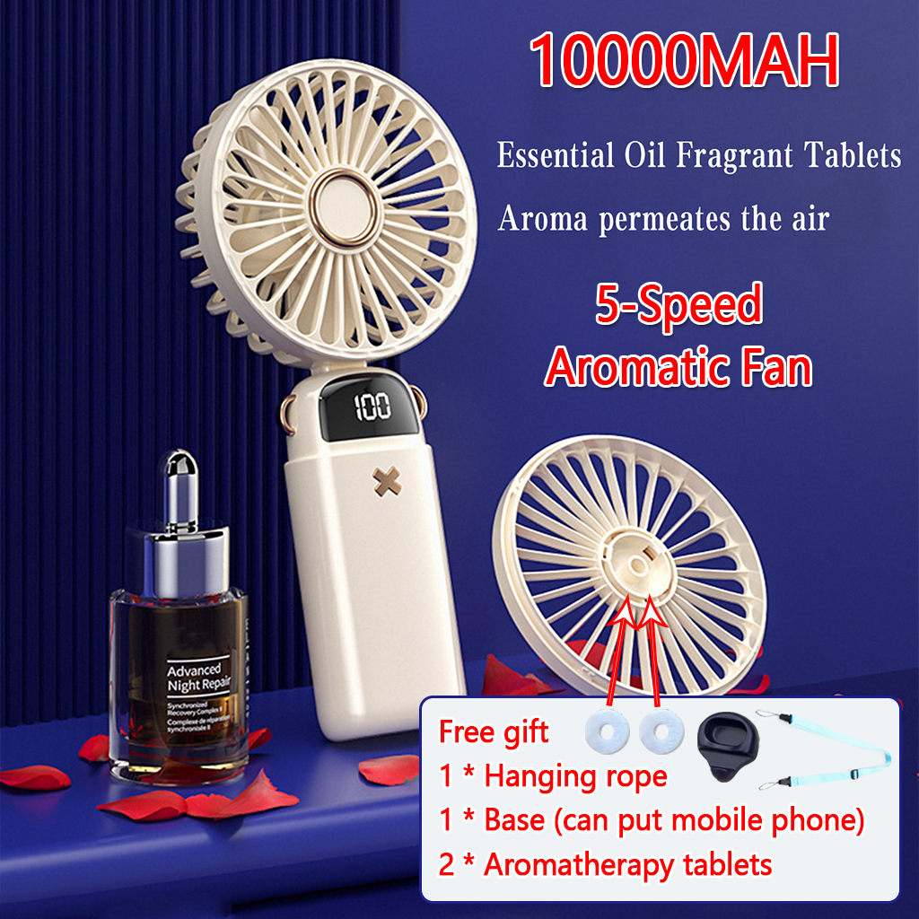 4 in 1 USB Portable Rechargeable Fan 10000Mah Neck Fan LED Display ...