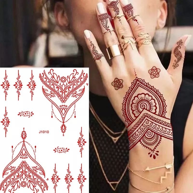 Henna Instant White Dark Red Sticker Inai Pengantin Sticker J1030-J1171 ...