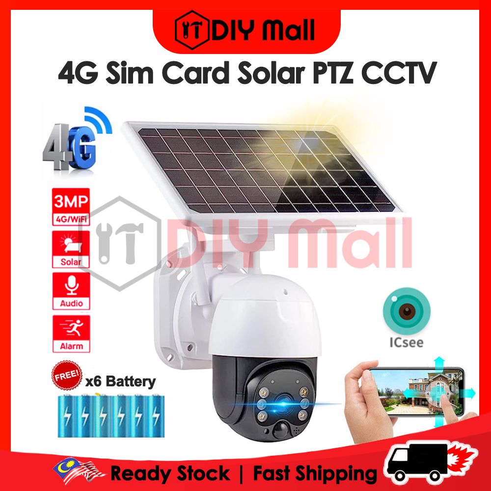DIYMALL 3MP 4G Sim Card WiFi Solar Outdoor PTZ CCTV PIR Human Detection ...