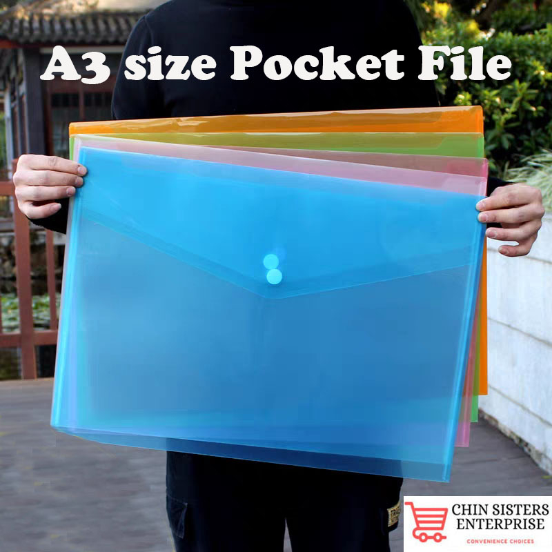 A3 Size Pocket File Semi Transparent Button File Stationery School ...