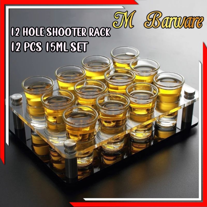 [MBarware]12Pcs 15ml Shot Glass/12Holes Shooter Rack/Shooter Tray ...