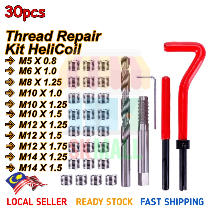 30pcs Thread Repair Insert Tool Kit M5 M6 M8 M10 M12 M14 Restoring Damaged Thread Twist Drill ...