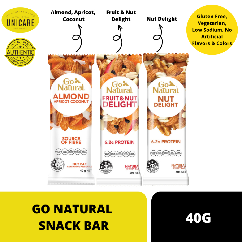 GO NATURAL SNACK BAR 40G. Gluten Free, Vegetarian, Low Sodium, No ...