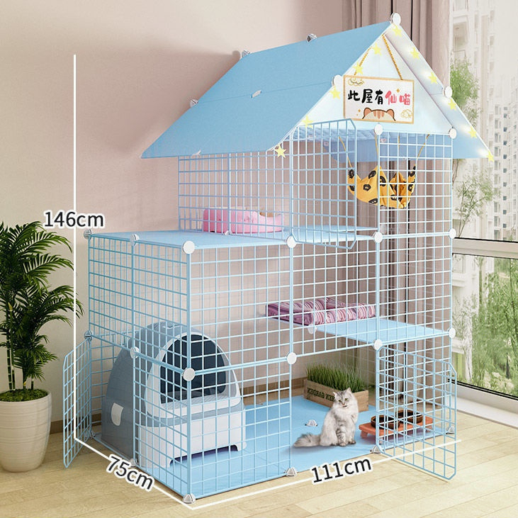 DIY Cat Cage 2 layer Fence Kennel House sangkar kucing besar Assembly ...