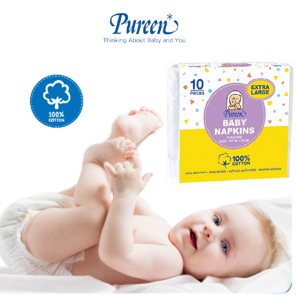 Pureen Baby Napkin Extra Large 81cm x 81cm (.Checked) | Shopee Singapore