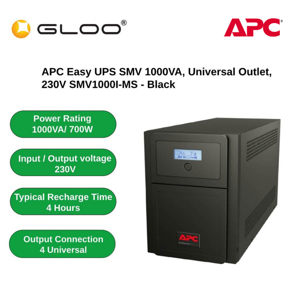 APC Easy UPS SMV 1000VA, Universal Outlet, 230V SMV1000I-MS - Black | Shopee Singapore