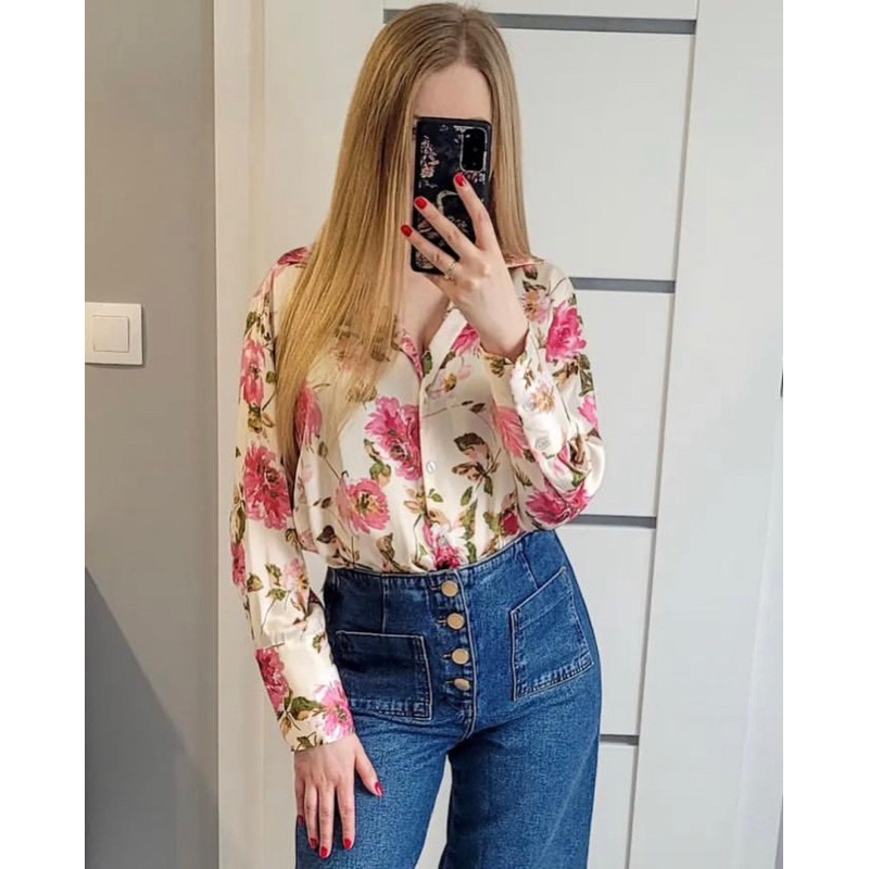 new collection zara shirt silk material ( tag & label zara ) | Shopee ...