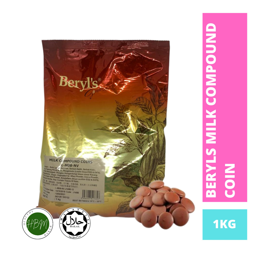 Beryls Chocolate Compound Coins Milk/Dark/White 1kg/500g / Coklat Beryl ...