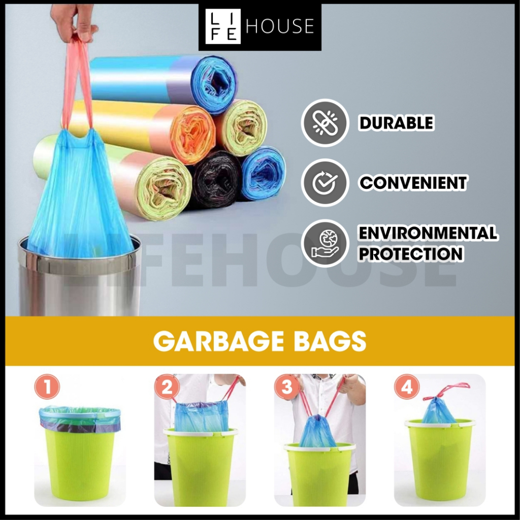 45cm x 50cm Rubbish Bag With String Home Garbage Bags Office Cleaning ...
